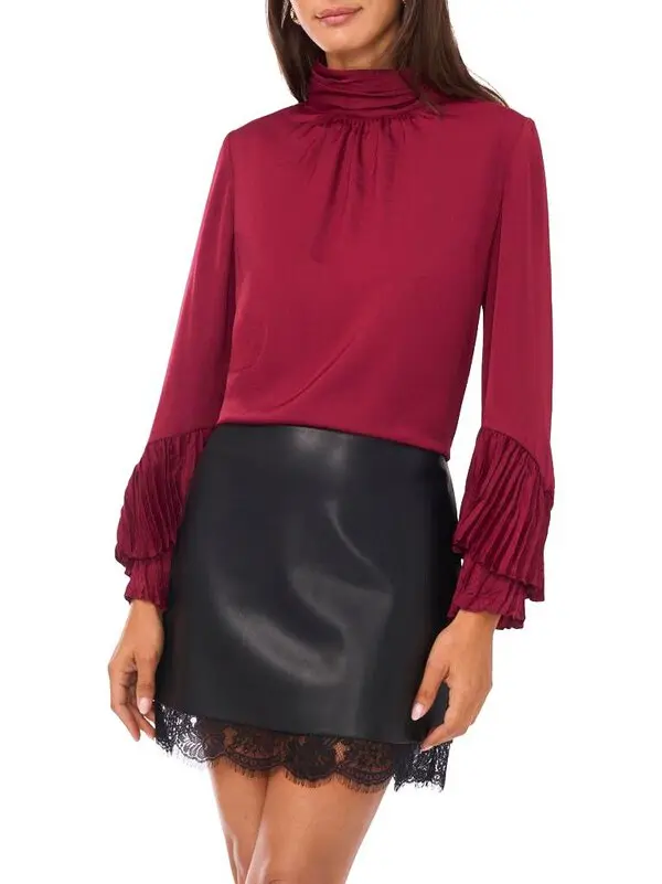 Vince Camuto Ruffle Bell Sleeve Mock Neck Top - Boysenberry