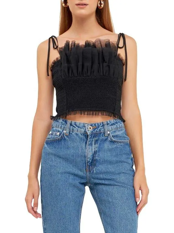 Endless Rose Tulle Crop Tank Top - Black