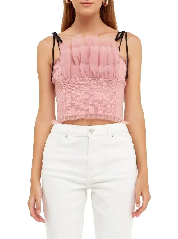 Endless Rose Tulle Crop Tank Top - Pink