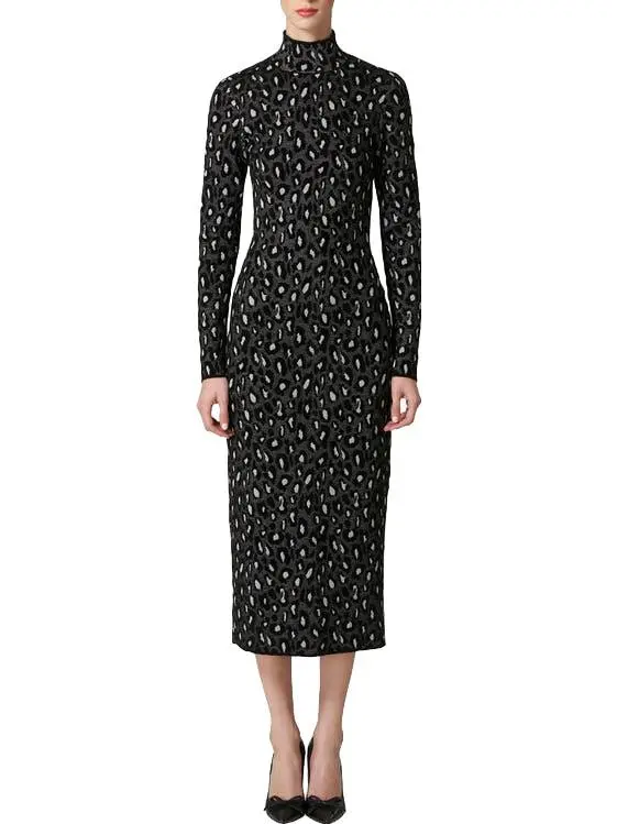 Carolina Herrera Animal Jacquard Long Sleeve Sweater Dress - Grey Multi