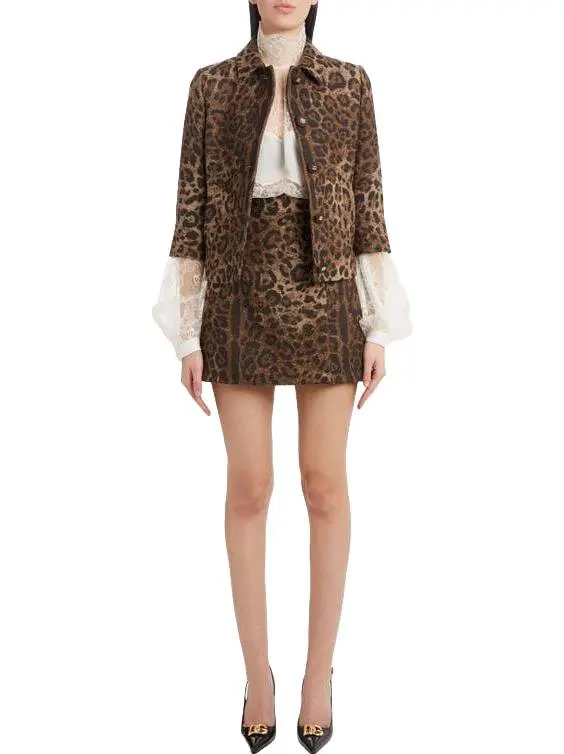 Dolce & Gabbana Leopard Print Jacquard Crop Jacket - Print Leo