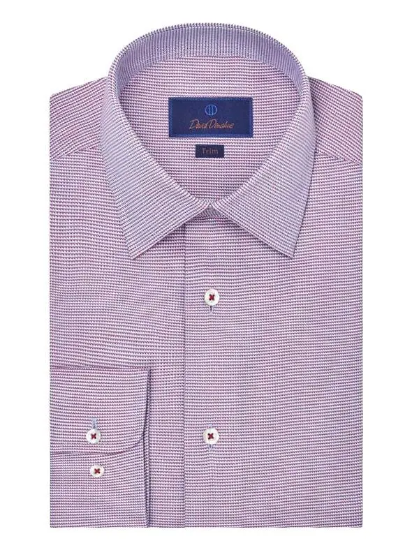 David Donahue Trim Fit Dobby Micro Check Cotton Dress Shirt - Merlot/ Sky