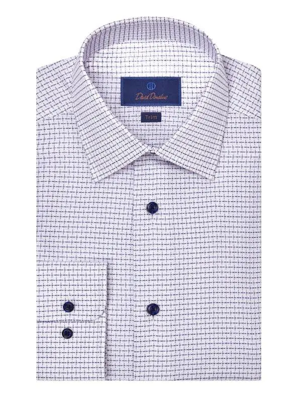 David Donahue Trim Fit Dobby Dot Cotton Dress Shirt - White/navy