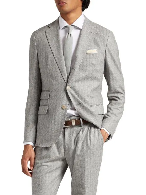 Eleventy Herringbone Virgin Wool Suit - Medium Grey