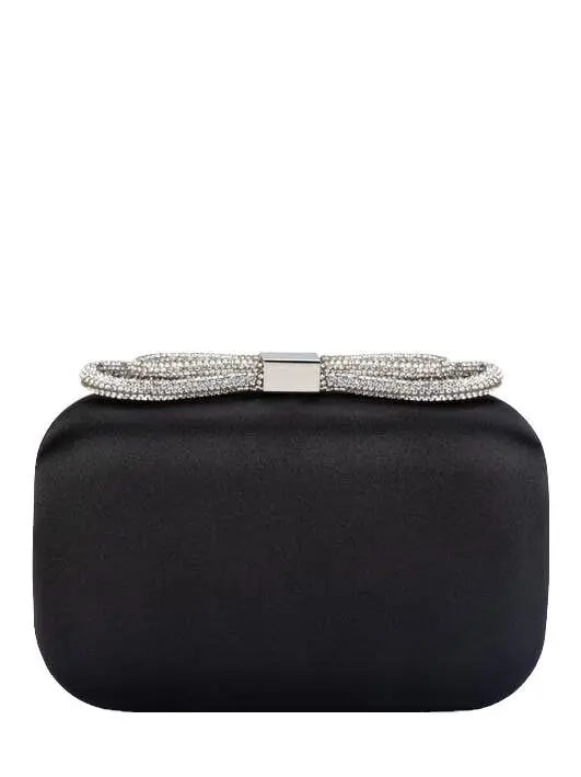 OLGA BERG Ada Crystal Bow Clutch - Black