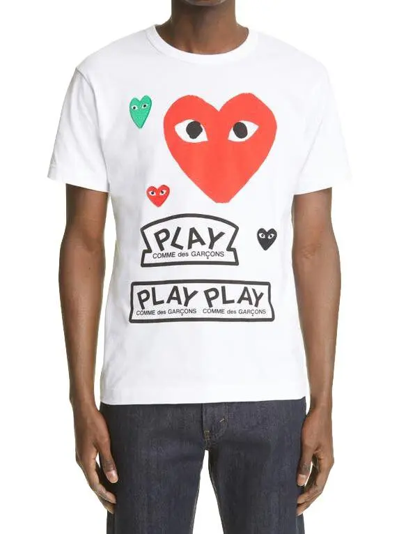 Play Comme Des Garcon Comme De Garçons Play Heart Face Graphic Tee - White