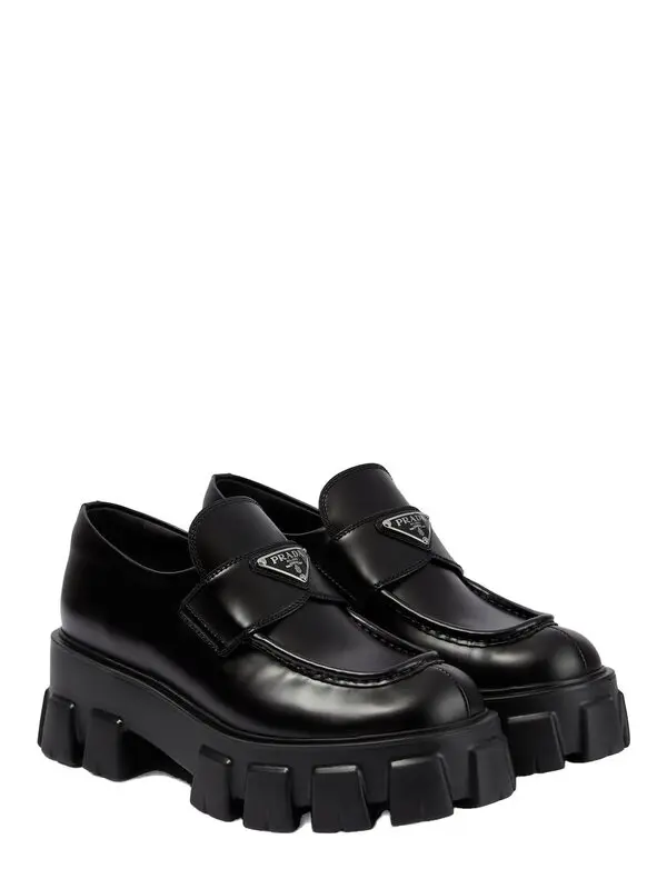 Prada Monolith Leather Platform Loafers - Black