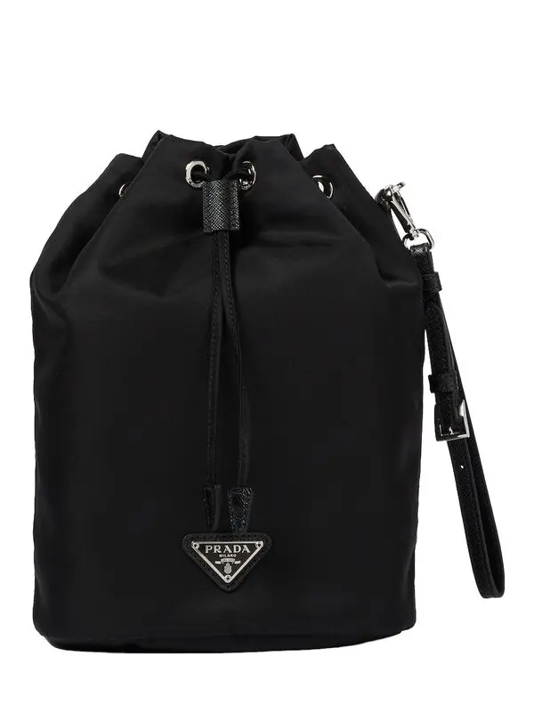 Prada Re-nylon Leather-trimmed Bucket Bag - Black