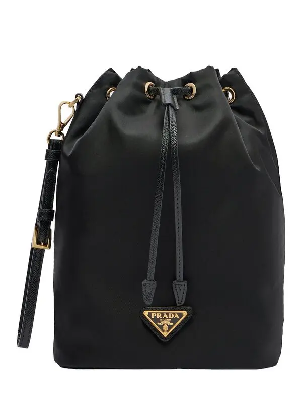 Prada Re-nylon Leather-trimmed Bucket Bag - Black
