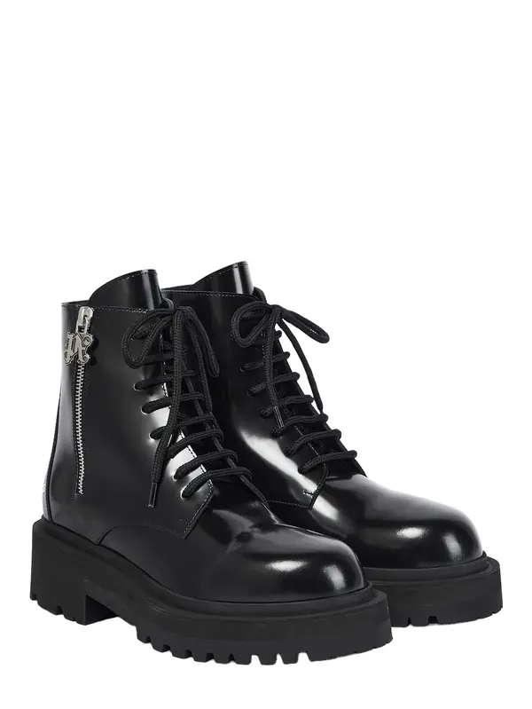 Palm Angels Leather Combat Boots - Black