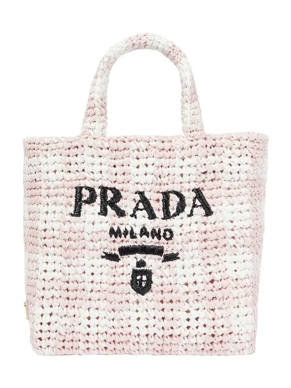 Prada Logo Raffia-effect Shopper - Pink