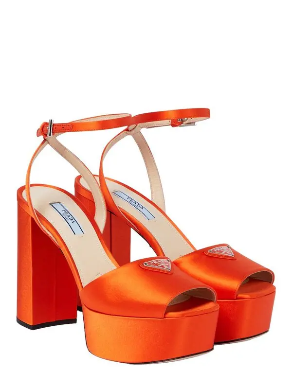 Prada Satin Platform Sandals - Orange