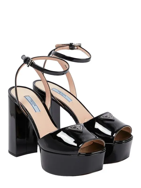 Prada Patent Leather Platform Sandals - Black