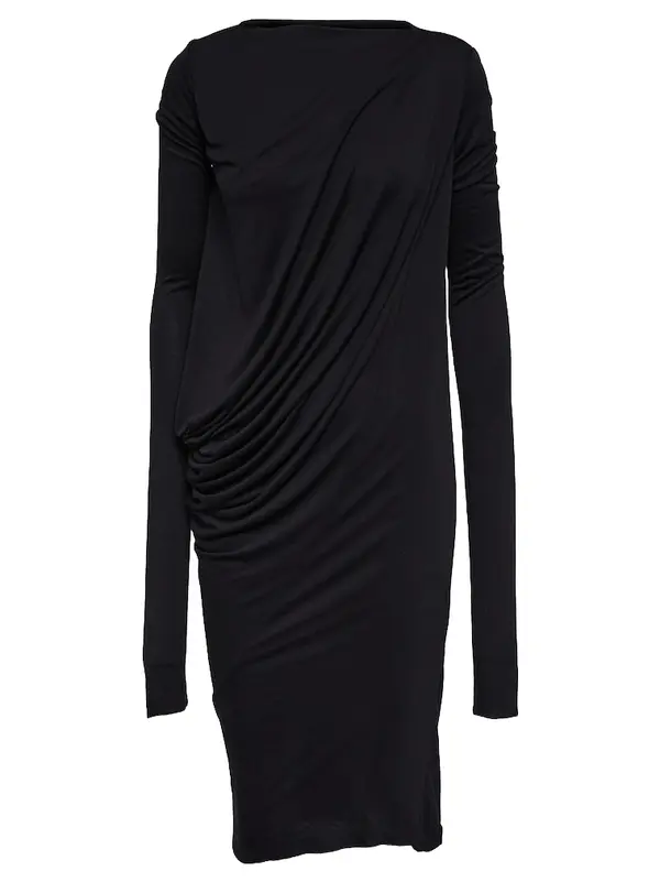 Rick Owens Draped Jersey Midi Dress - Black