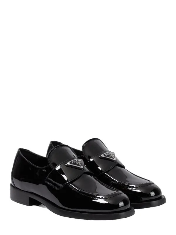 Prada Logo Patent Leather Loafers - Black