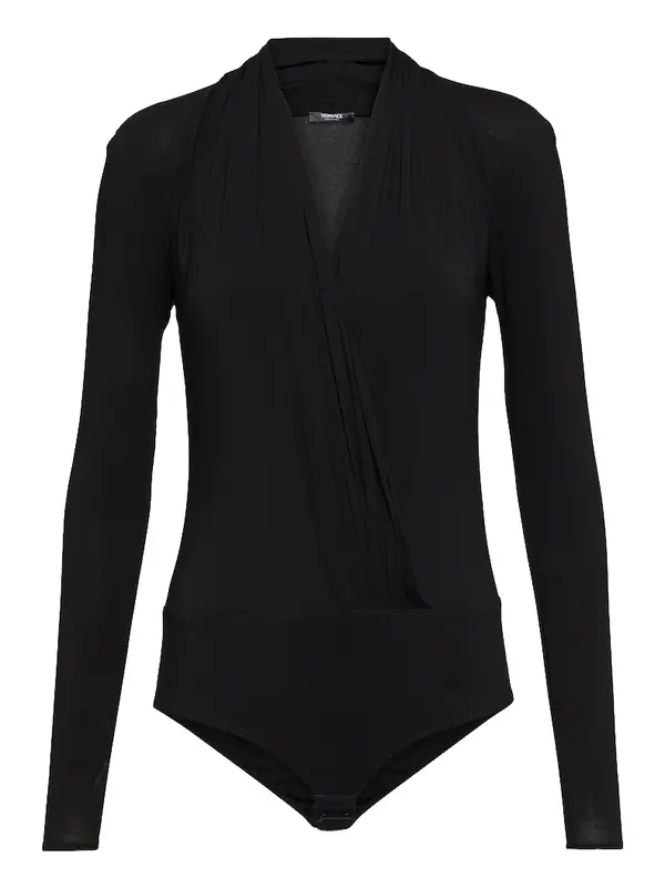 Versace Draped Georgette Bodysuit - Black