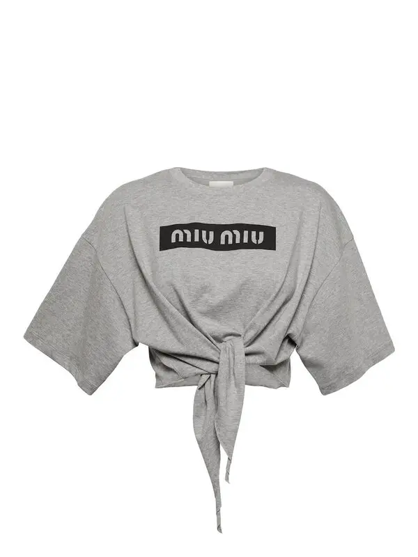 Miu Miu Logo Cotton Crop Top - Grey