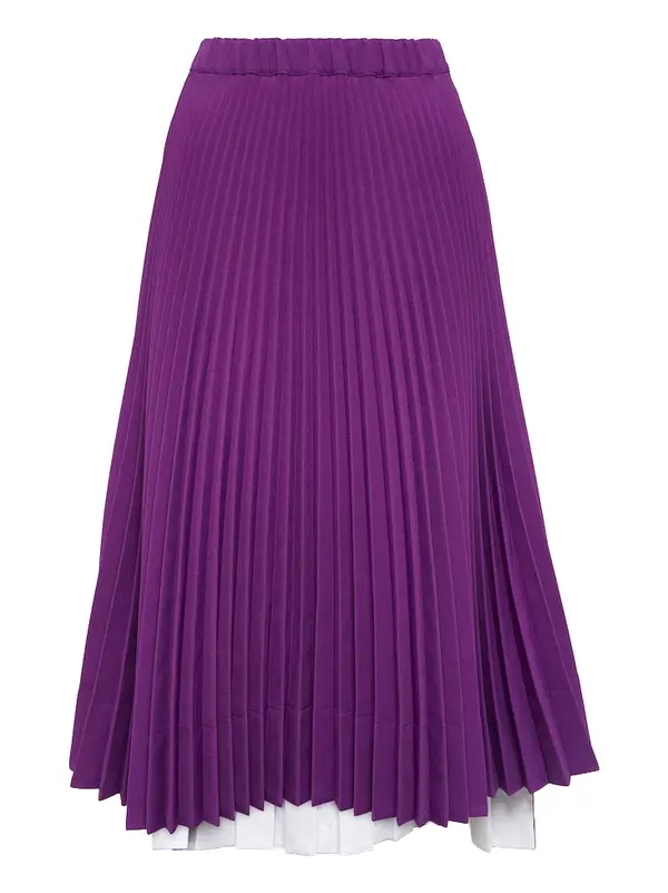 Plan C Pleated Jersey Midi Skirt - Purple