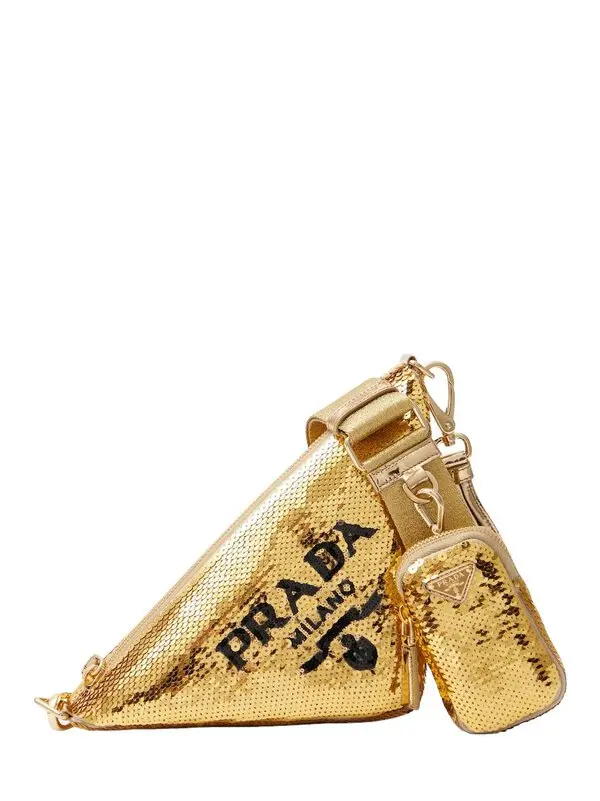 Prada Triangle Sequin Shoulder Bag - Gold
