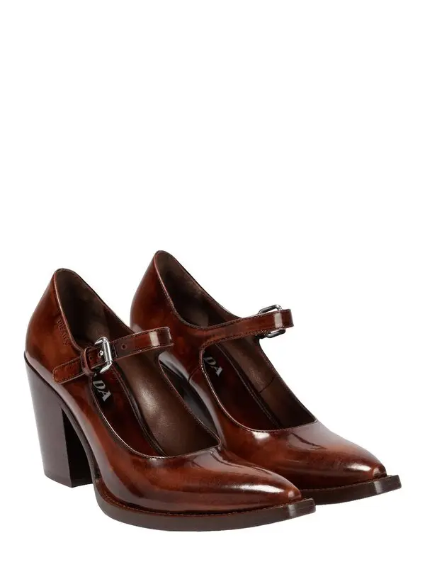 Prada Leather Mary Jane Pumps - Brown
