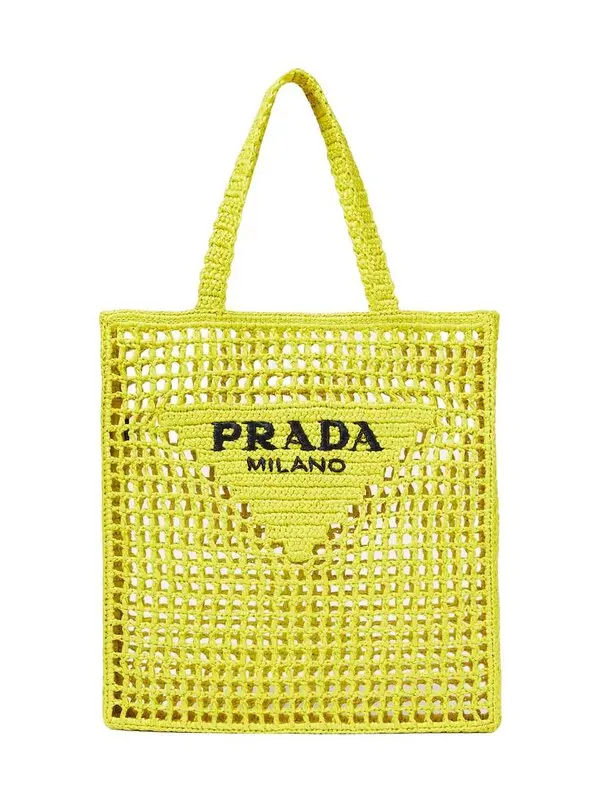 Prada Logo Raffia Tote - Green