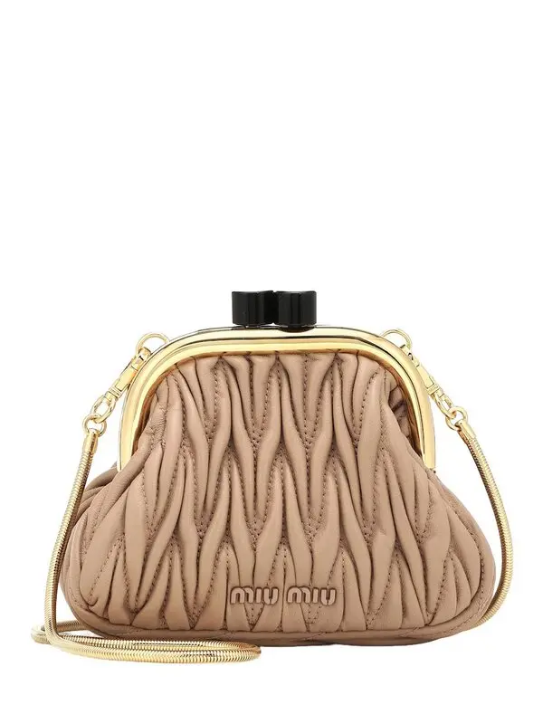 Miu Miu Miu Belle Mini Matelassé Leather Clutch - Beige