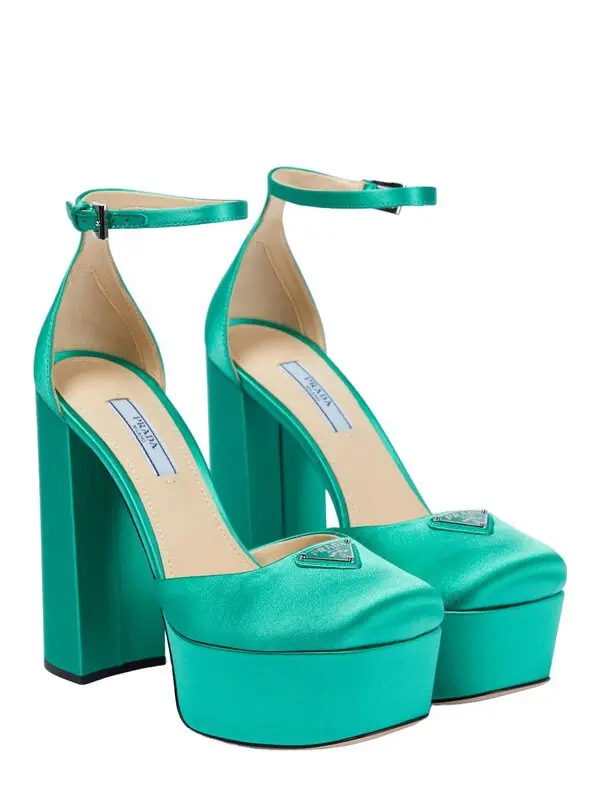 Prada Satin Platform Pumps - Green