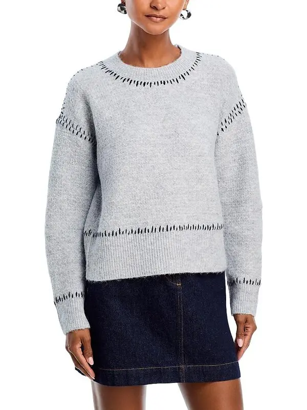 Aqua Contrast Stitch Sweater - Heather Gray