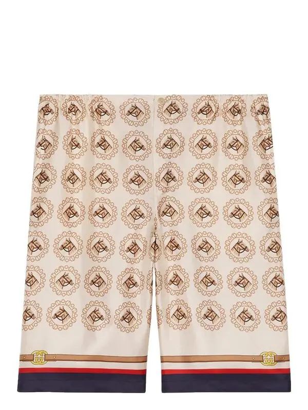 Gucci Printed Silk Twill Shorts - Ivory And Gold