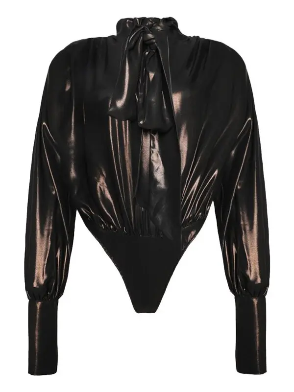 LAQUAN SMITH Bodysuit With Necktie - Bronze