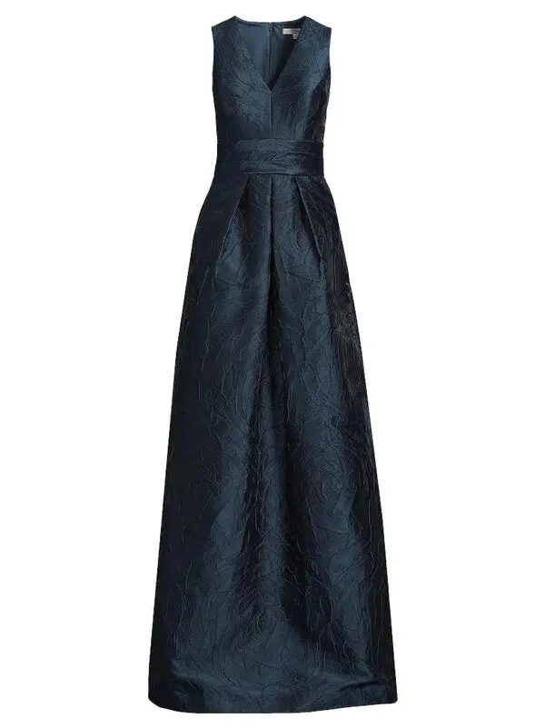 KAY UNGER Mariah Jacquard Textured Gown - Blue Opal