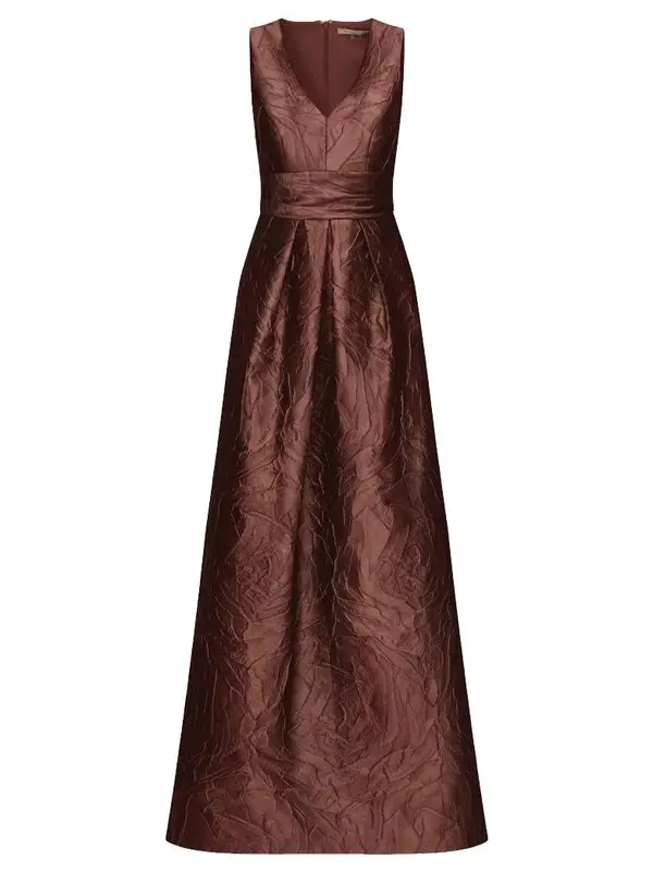 KAY UNGER Mariah Jacquard Textured Gown - Chocolate