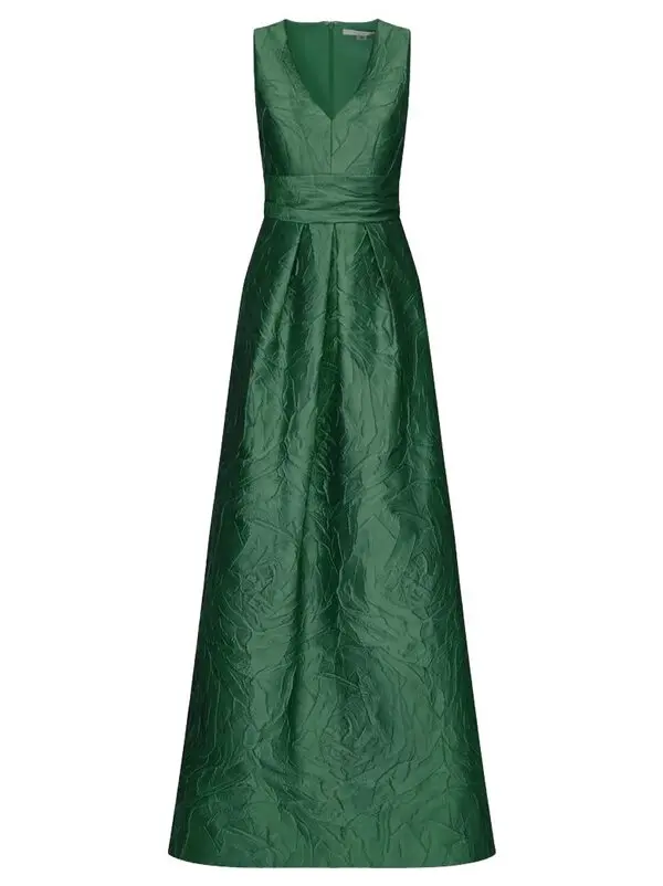 KAY UNGER Mariah Jacquard Textured Gown - Emerald