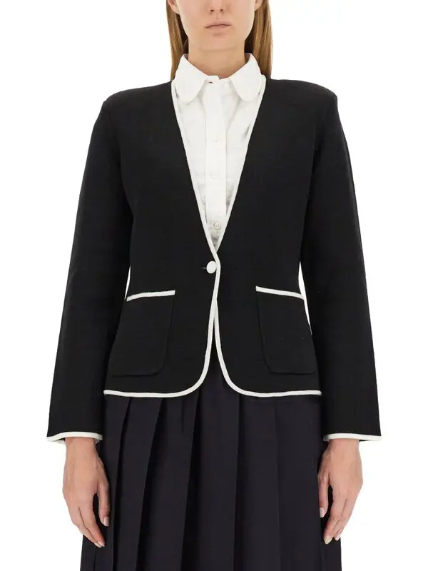 Thom Browne Single-breasted Collarless Jacket - Black