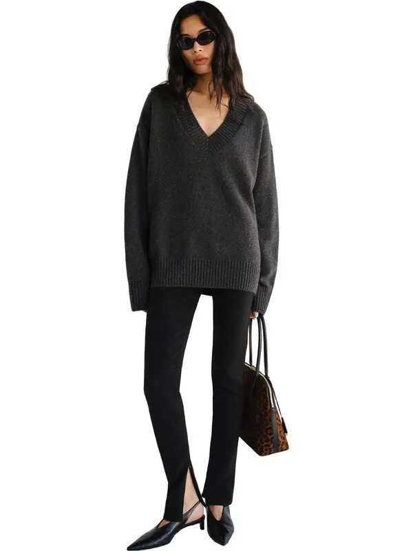 REFORMATION Jadey Cashmere Oversized V-neck Sweater - Grey