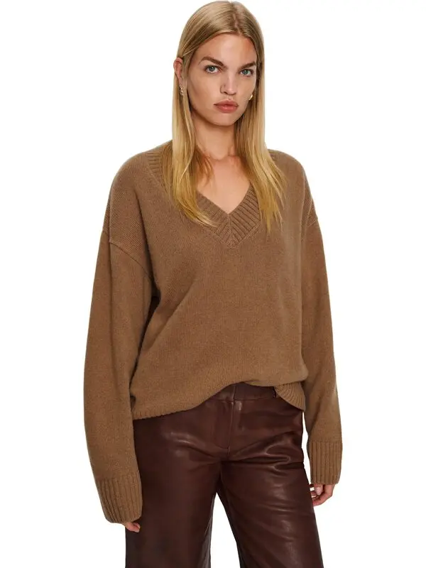 REFORMATION Jadey Cashmere Oversized V-neck Sweater - Natural