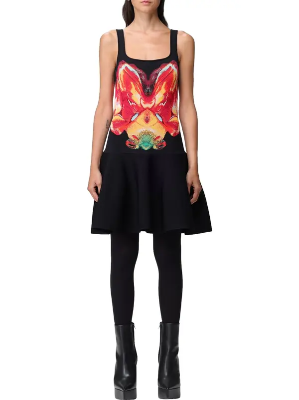 Alexander McQueen Viscose Blend Dress With Orchid Print - Black