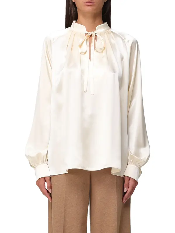 Max Mara Silk Tie Neck Blouse - Cream