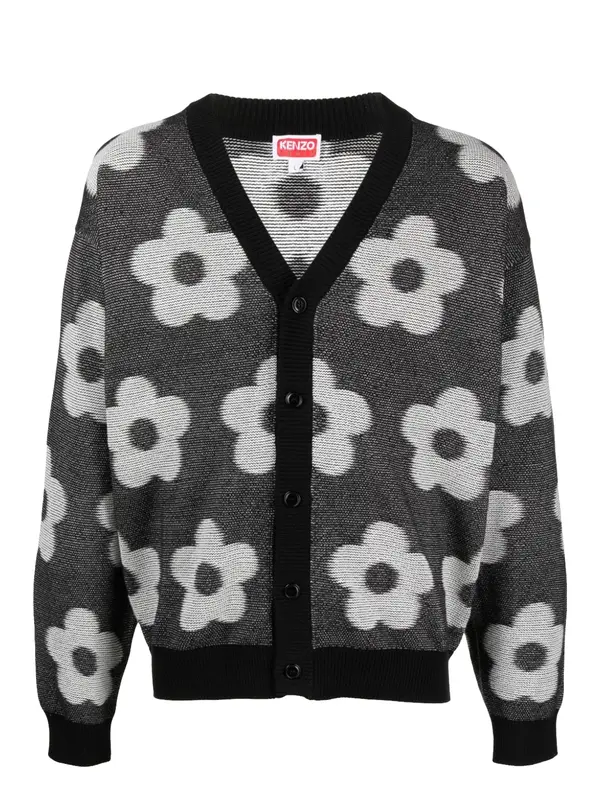 Kenzo Boke Flower-motif Cotton Cardigan - Black