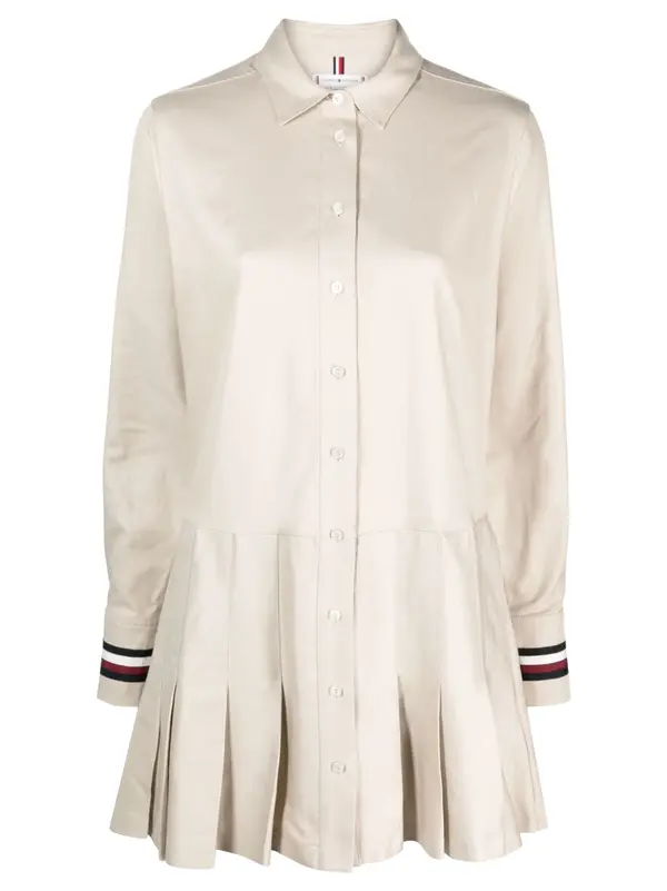 Tommy Hilfiger Logo-plaque Pleated Shirt Dress - Neutrals