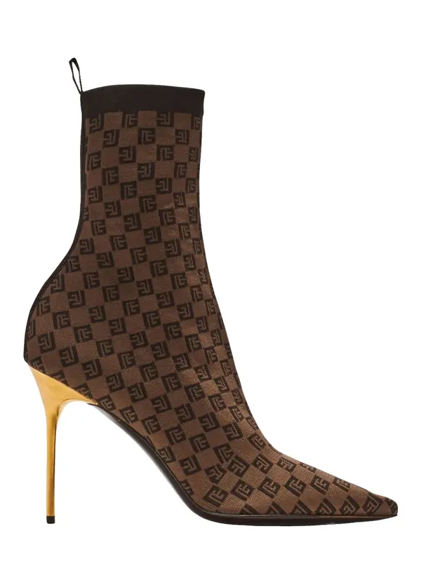 Balmain Skye 95mm Monogram-jacquard Boots - Brown