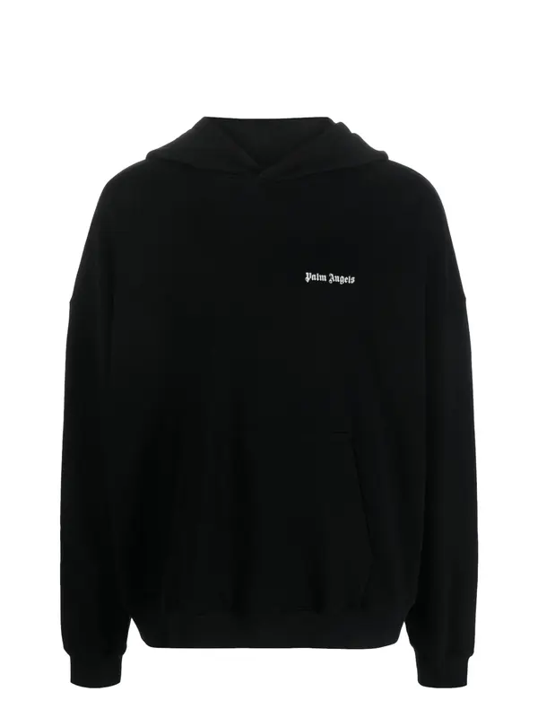 Palm Angels Logo-embroidered Cotton Hoodie - Black