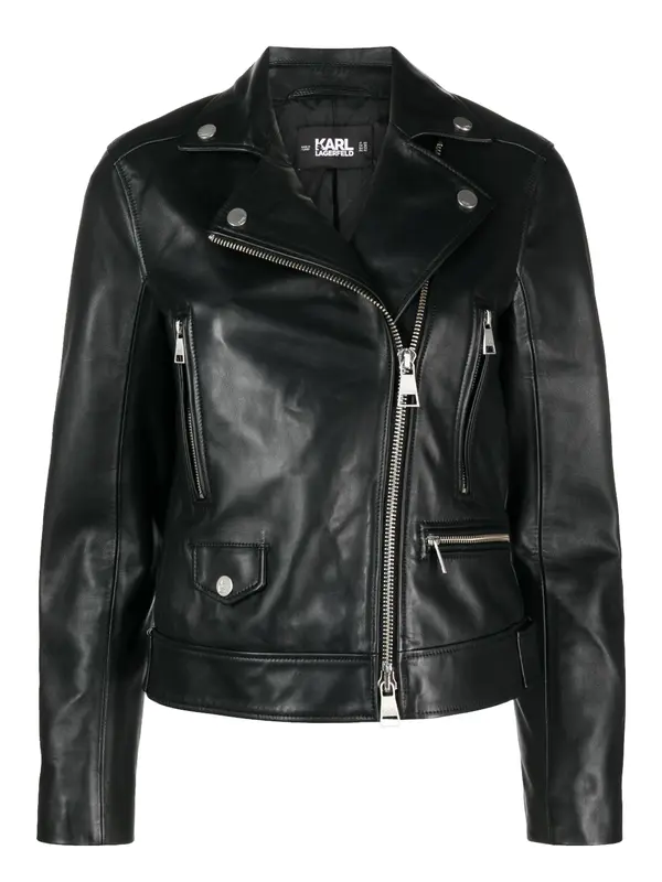 Karl Lagerfeld Leather Biker Jacket - Black