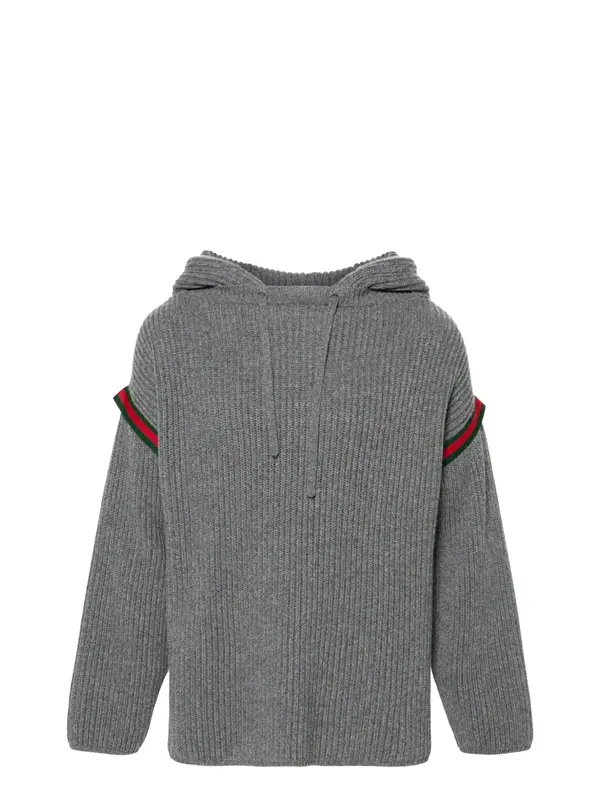 Gucci Web-stripe Ribbed Hoodie - Grey
