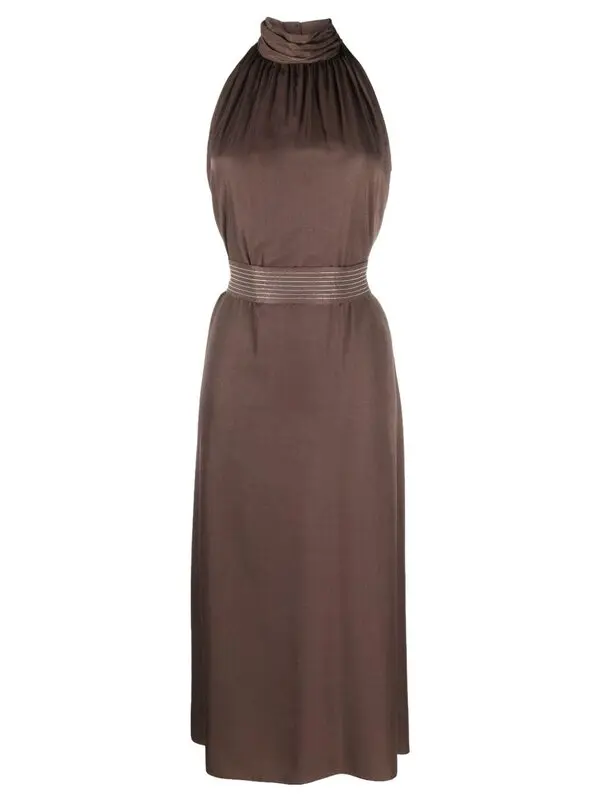 Peserico Tied-waist High-neck Midi Dress - Brown