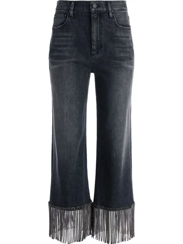 Alice + Olivia Crystal-fringe Boyfriend Jeans - Black