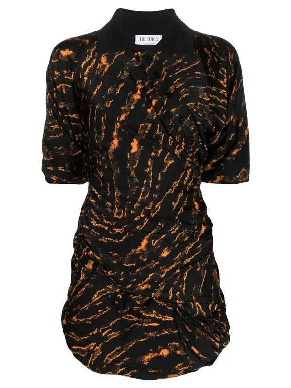Attico Abstract-print Gathered Mini Dress - Black