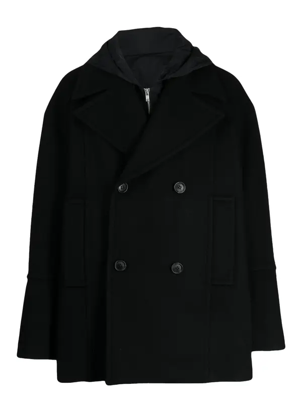 JUUN.J Hooded Double-breasted Pea Coat - Black