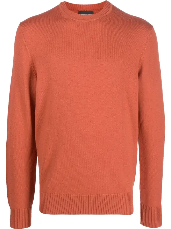 Emporio Armani Embroidered-logo Virgin-wool Jumper - Orange
