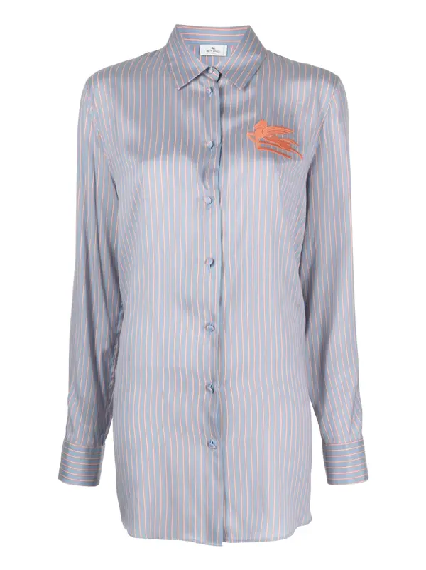 Etro Logo-embroidered Silk Shirt - Blue